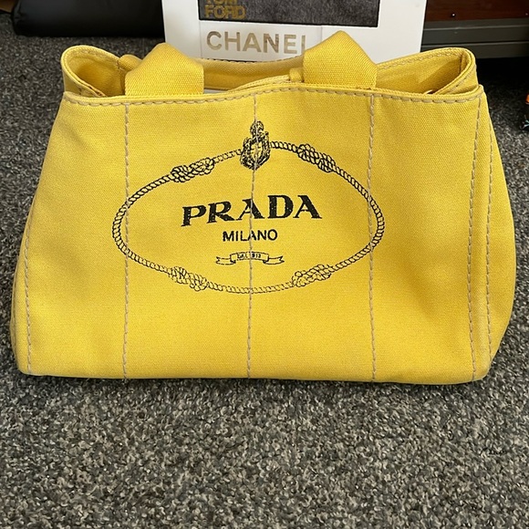 Prada | Bags | Rare Prada Yellow Canapa Large With Coa Original Cards ...
